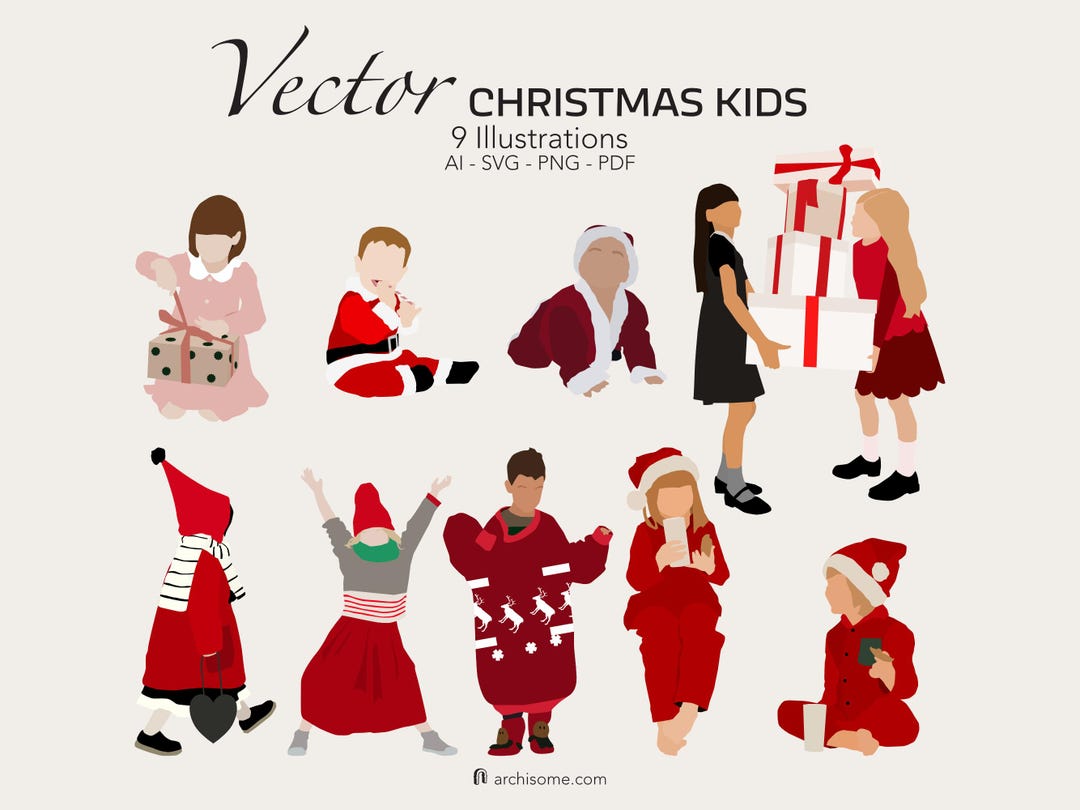 Christmas Kids Clipart: Vector Children Illustrations (digital Download ...