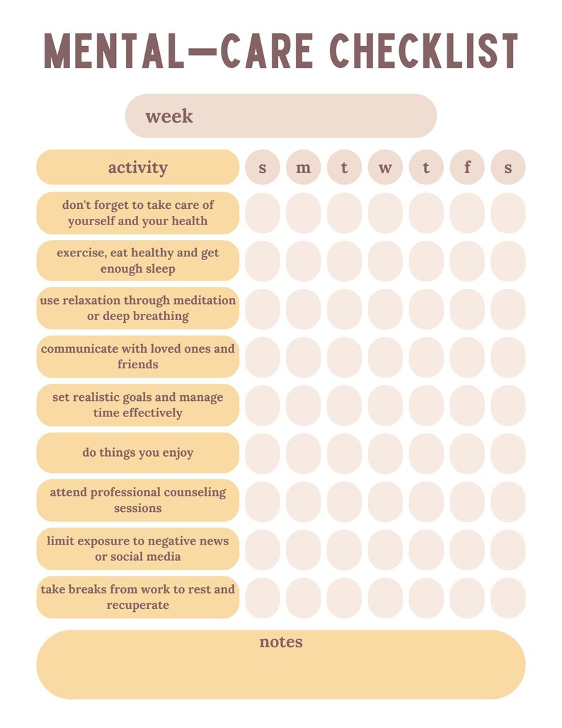Mental Care Checklist - Etsy