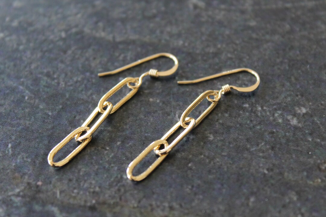 Gold Paperclip Chain Earrings: 14K Gold Filled Ear Wire - Etsy