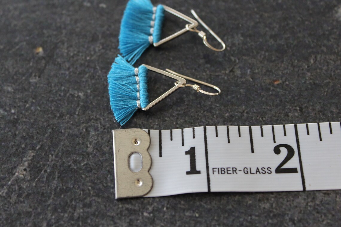 Blue Tassel Fan Earrings Triangle Tassel Earrings Silver | Etsy