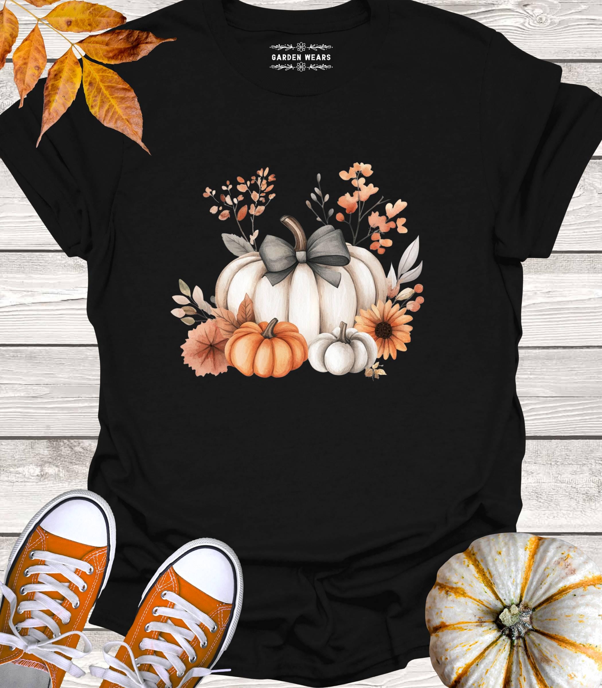 Autumn Pumpkin Floral T-shirt: Cozy Fall Garden Design - Etsy