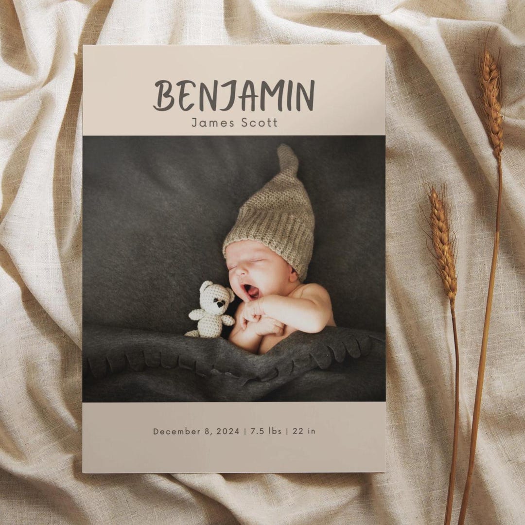 EDITABLE Welcome Baby Photo Announcement Template - Etsy