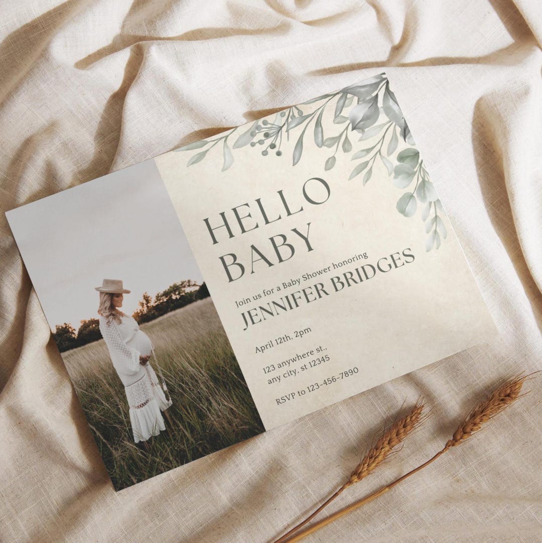 EDITABLE Hello Baby Photo Baby Shower Invitation Template - Etsy
