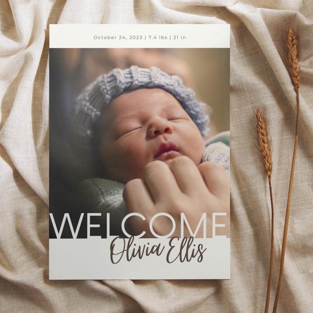 EDITABLE Welcome Baby Photo Announcement Template - Etsy