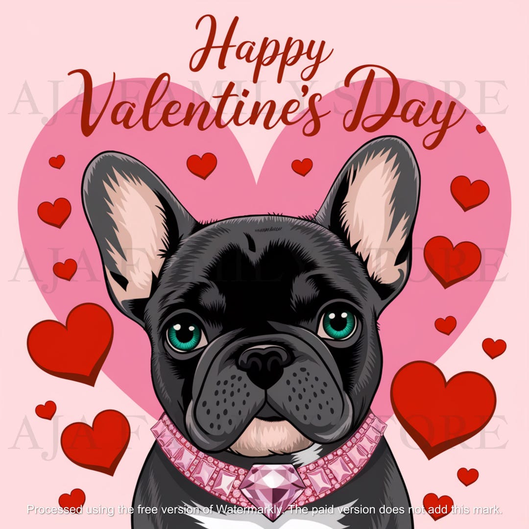 French Bulldog Valentine’s Day Clip Art – Digital PNG & JPG, Cute Dog ...