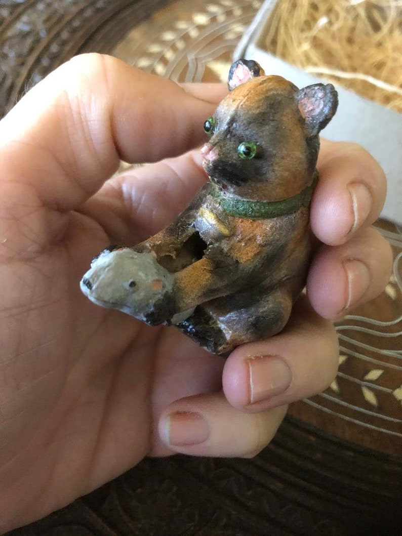 New Tortoise Shell Cat Catches Mouse Dresden Paper Christmas | Etsy