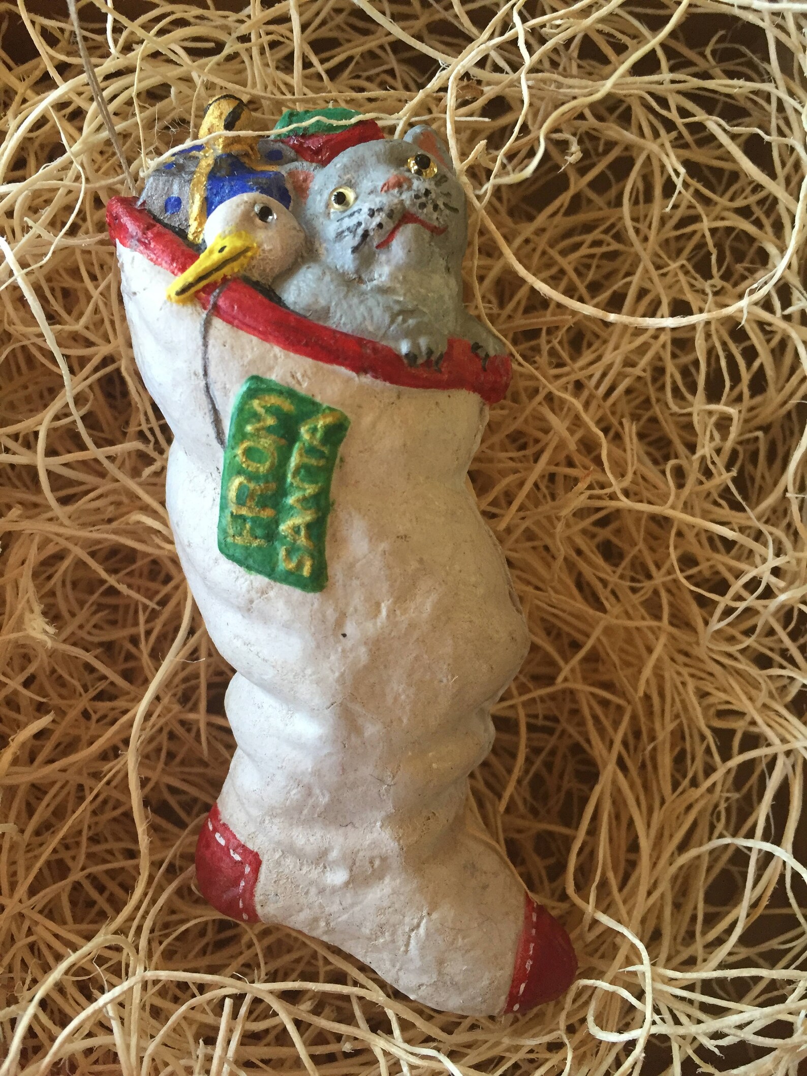 New 3D Paper Dresden Stocking Christmas Ornament W Candy Cat Stork ...