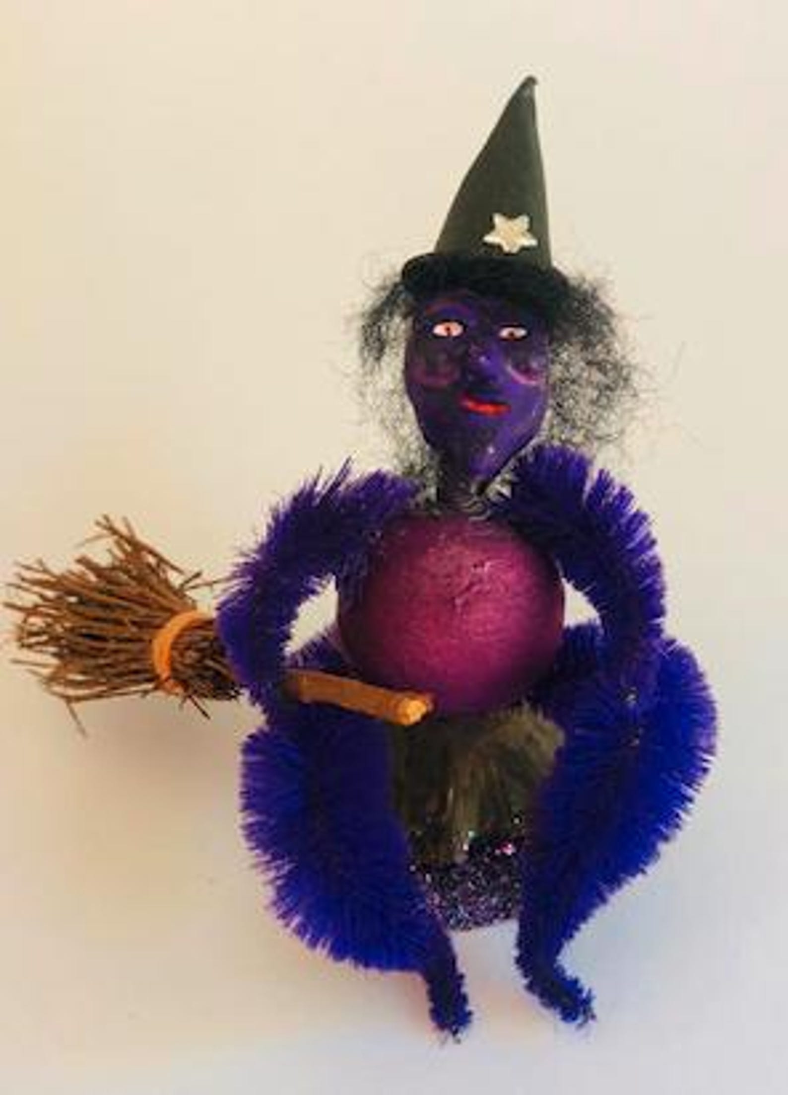 Spookyville Halloween Decoration Witch W Broom Star on Hat 3" High - Etsy