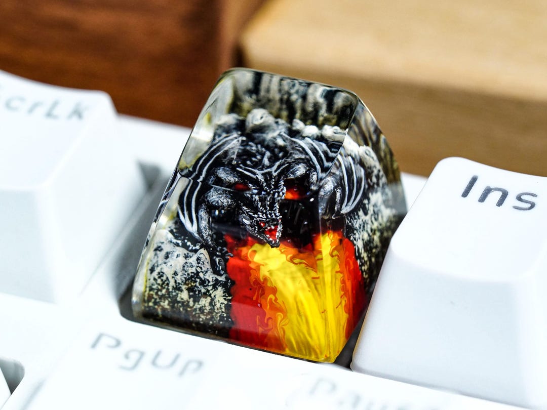 Handmade Black Fire Dragon Artisan ESC Keycap – Custom Resin Keycap for ...