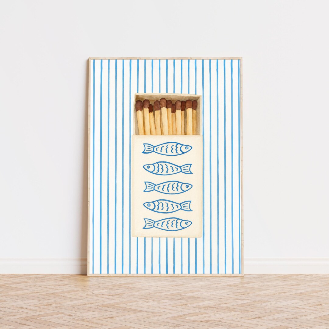 Blue Striped Matchbox Print, Coastal Preppy Wall Art - Etsy