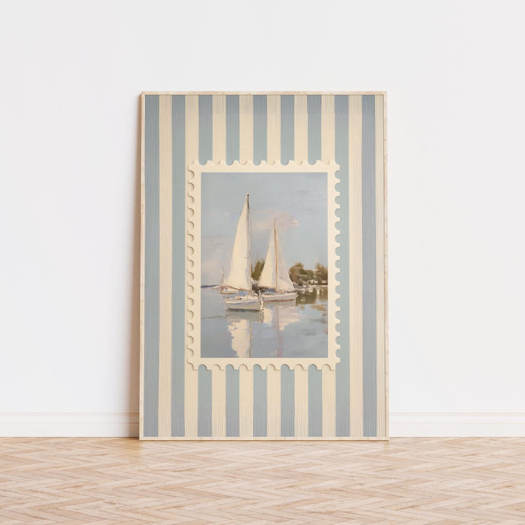 Sailing Striped Poster, Coastal Living Room Wall Art, Nautical Striped ...
