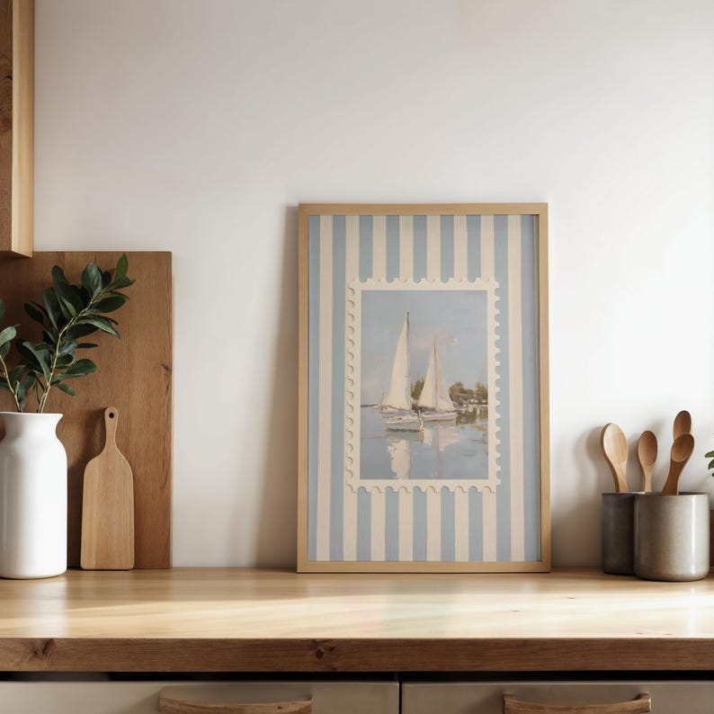 Sailing Striped Poster, Coastal Living Room Wall Art, Nautical Striped ...