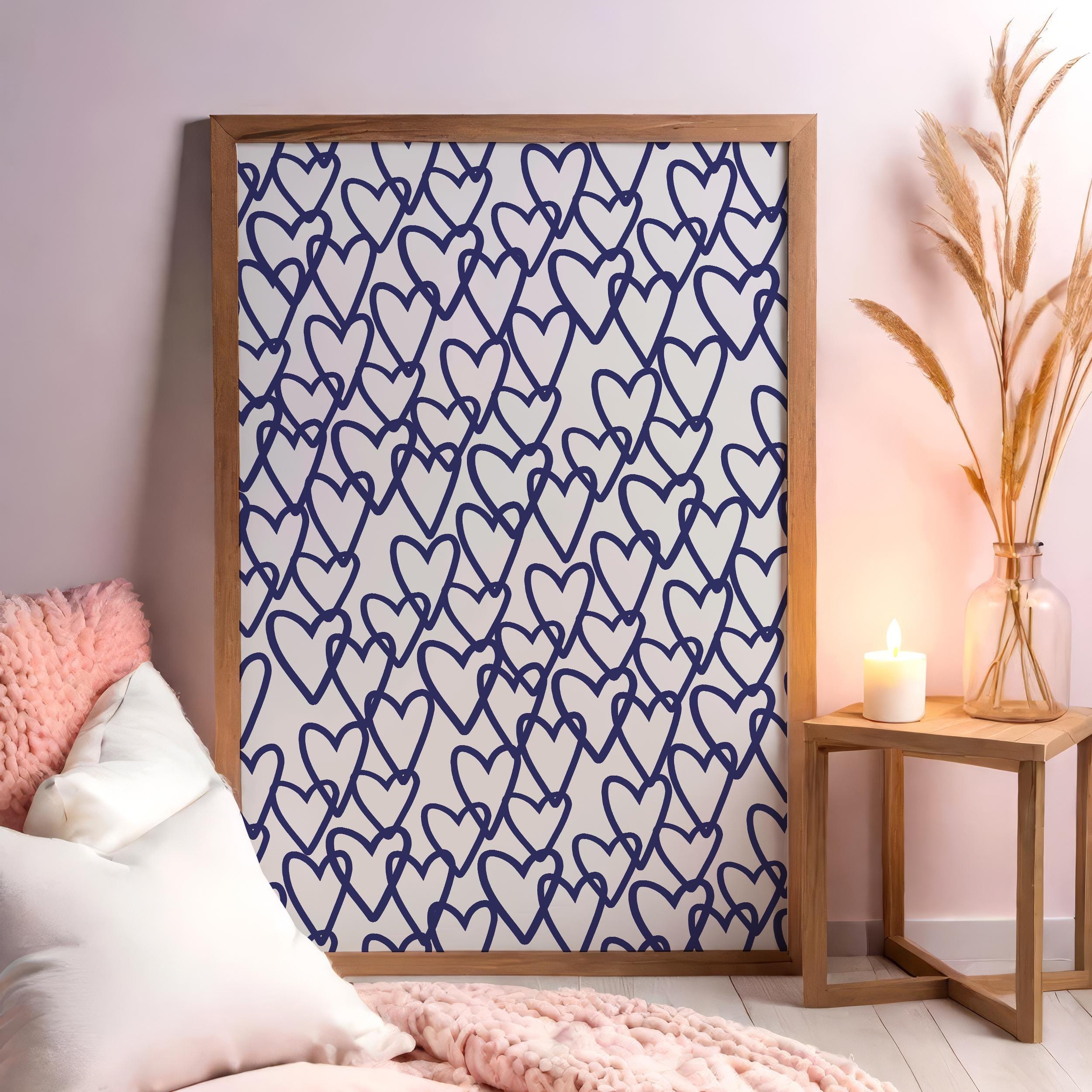 Blue Heart Print, Simple Cute Navy Print, Bar Cart Art, Trendy Art ...
