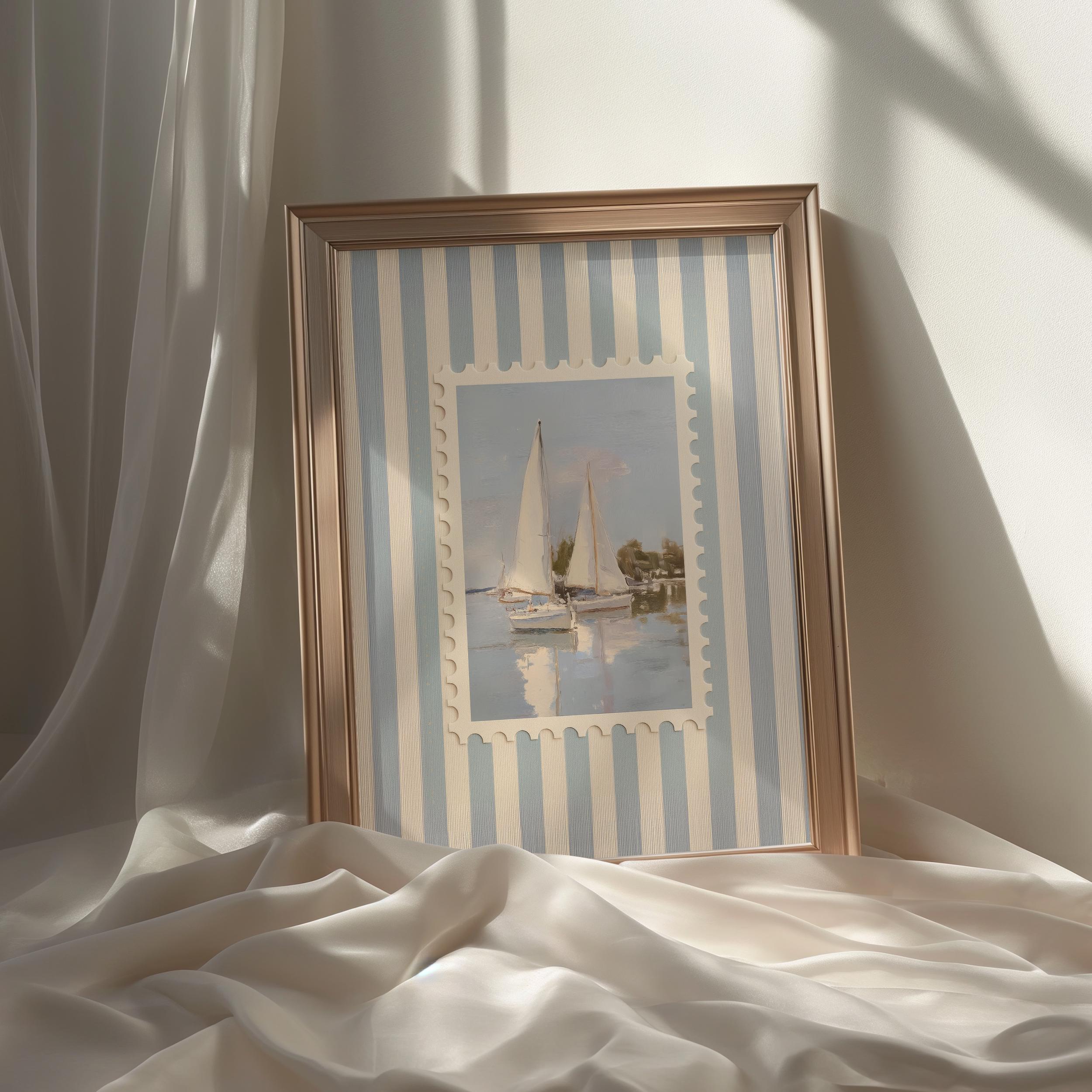 Sailing Striped Poster, Coastal Living Room Wall Art, Nautical Striped ...