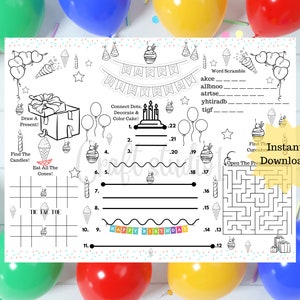 Happy Birthday Placemat|digital Download|kids Activities & Color Sheet ...