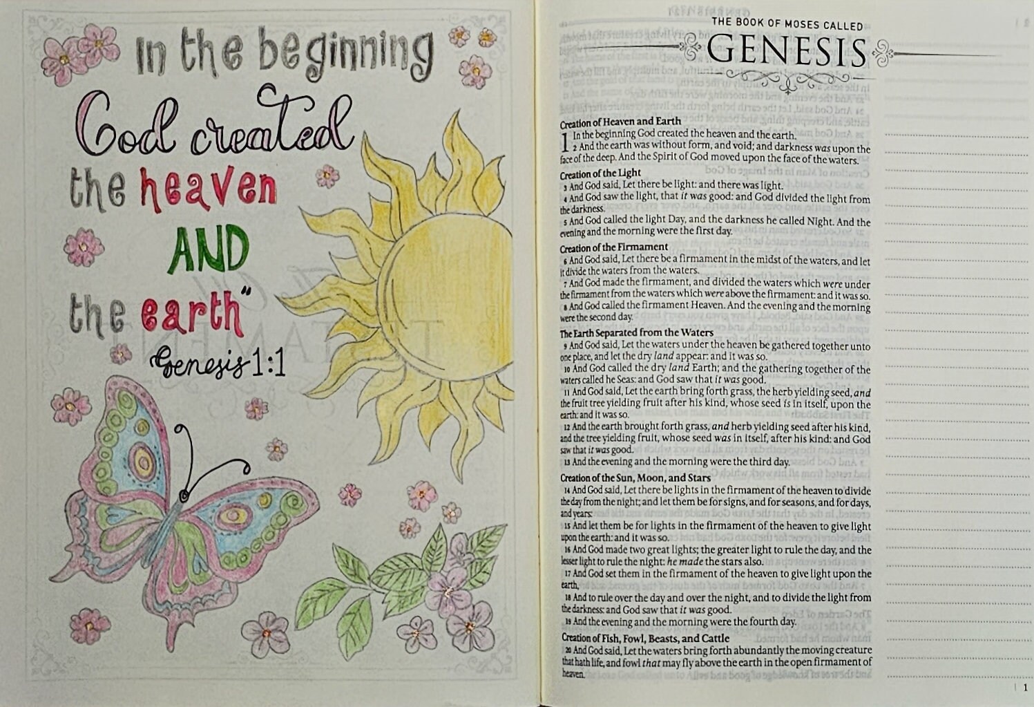 Bible Journaling Template in the Beginning God Created the Heaven and ...