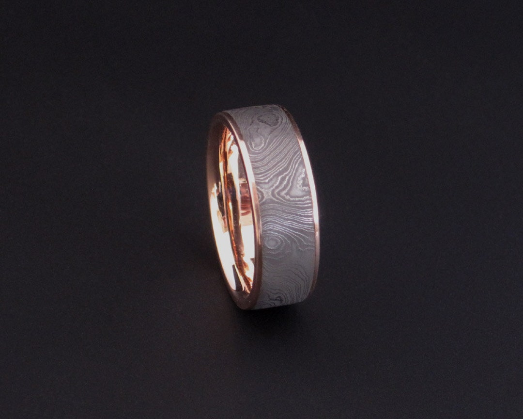 7mm Stainless Steel Damascus Ring in the 'banded Ladder' Pattern With ...