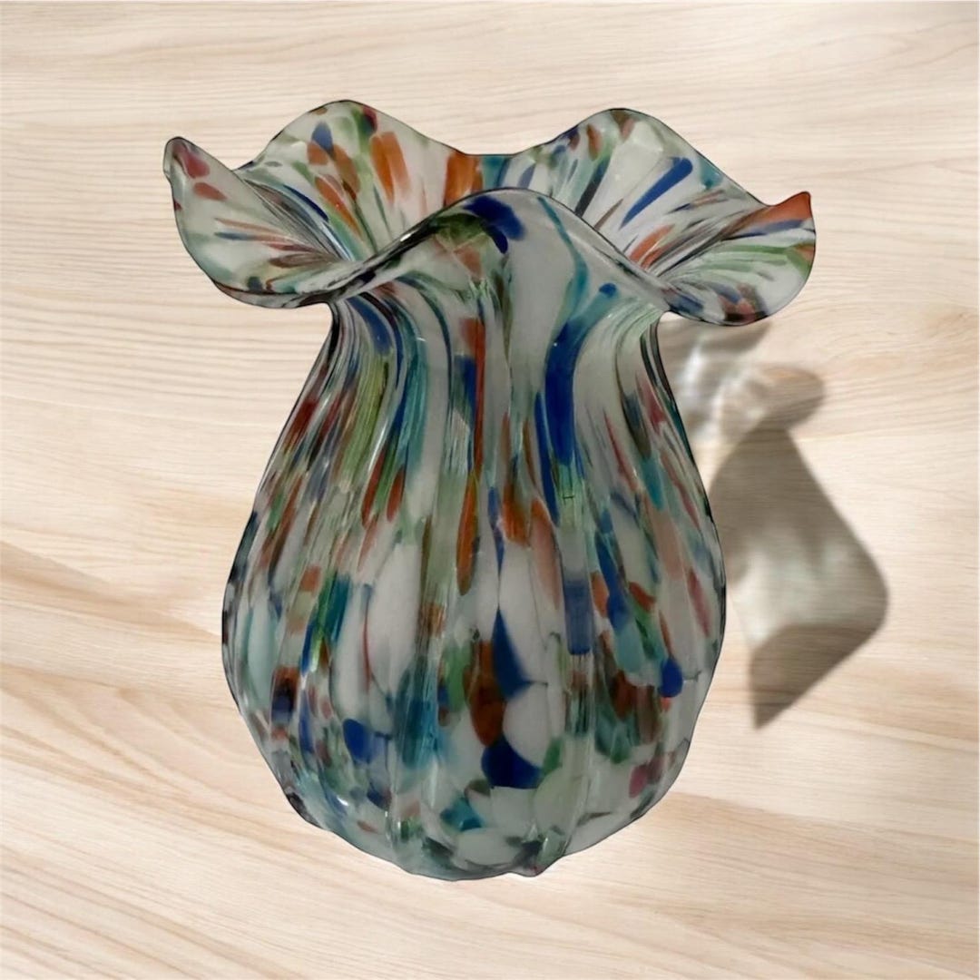 Vintage Multicolored Spatter Art Vase, Glass Centerpiece Vase, End of ...