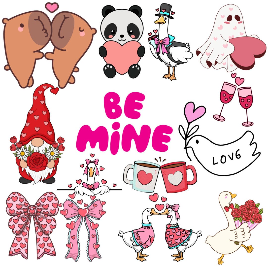 Valentine’s Day SVG Clipart Bundle, Cute Love Animals PNG, Be Mine ...