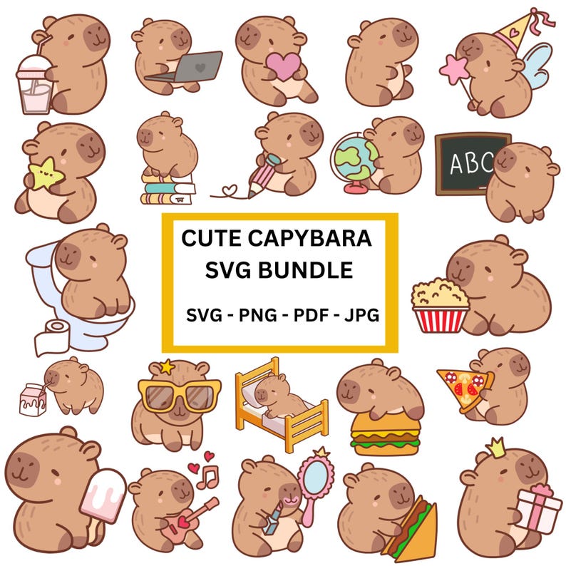 Cute Capybara SVG Bundle | Kawaii Capybara Clipart | Capybara Digital ...
