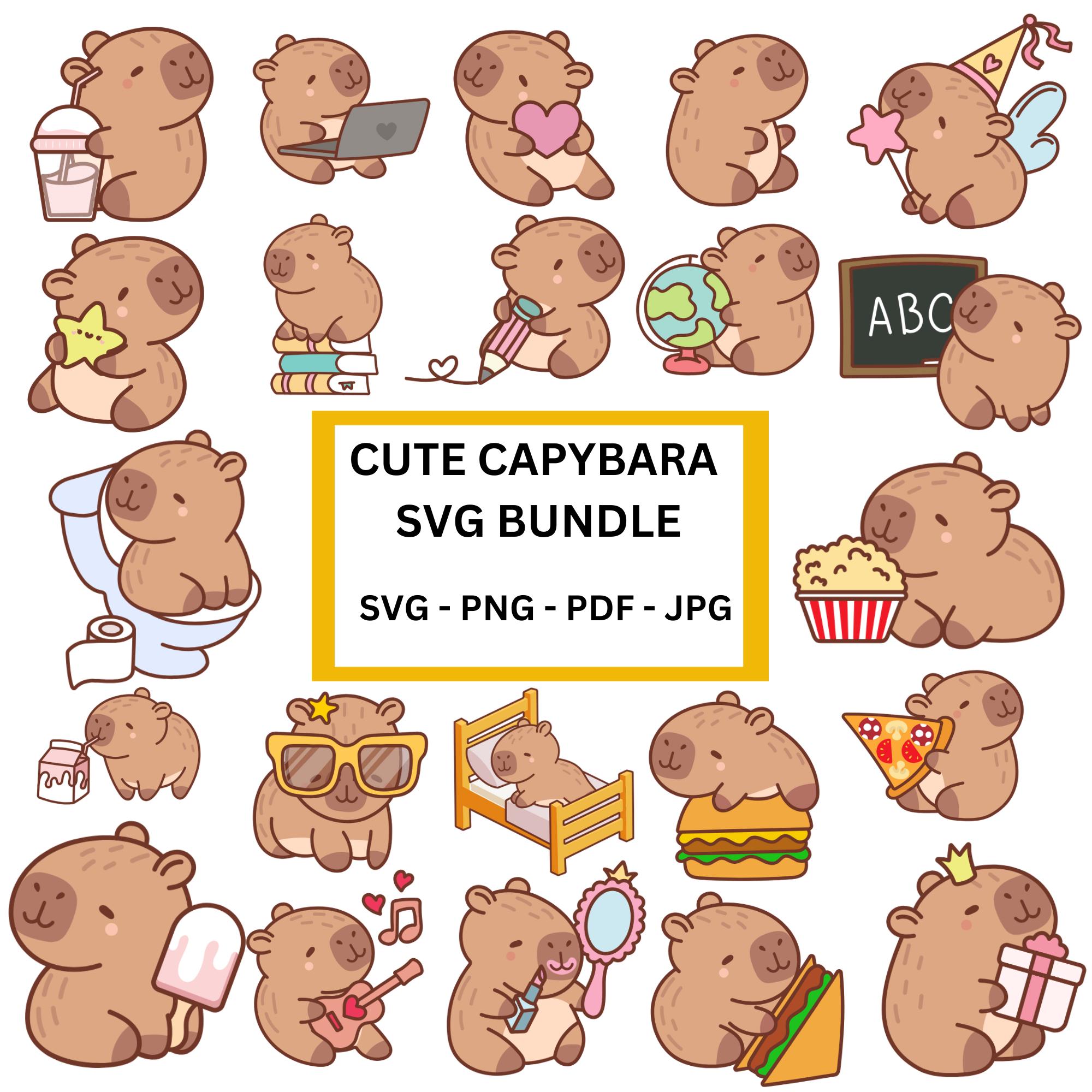 Cute Capybara SVG Bundle | Kawaii Capybara Clipart | Capybara Digital ...
