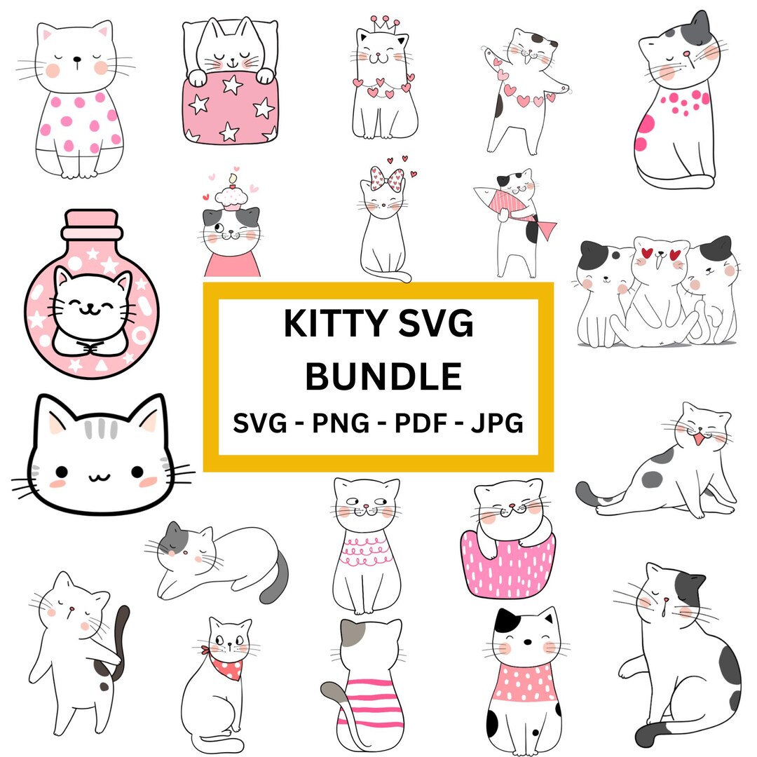 Cute Kitty SVG Bundle | Kawaii Cat Digital Clipart | Cat Lover ...