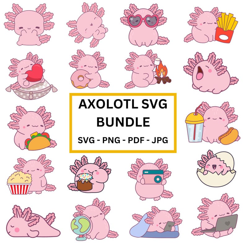 Cute Axolotl SVG Bundle | Kawaii Axolotl Digital Download | Axolotl ...