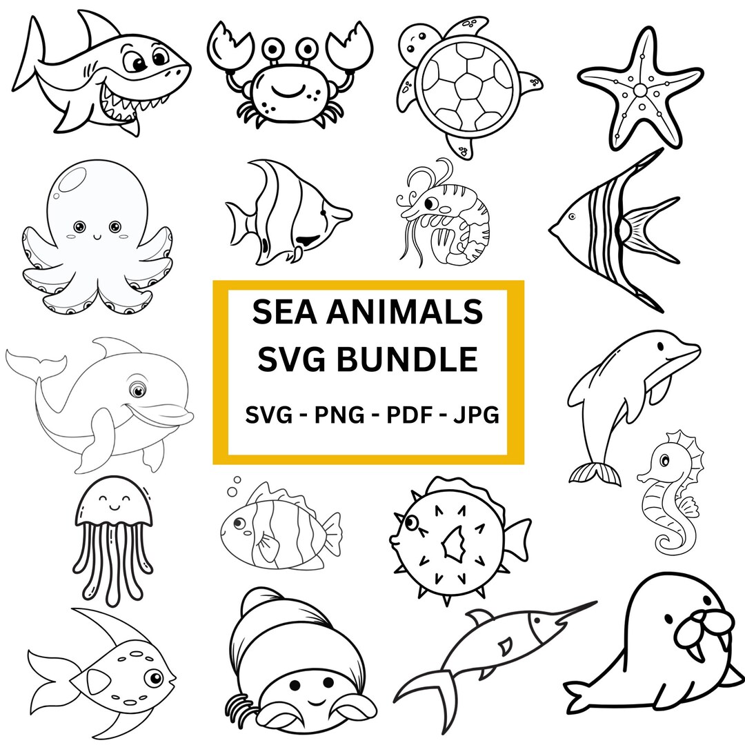 Sea Animals SVG Bundle | Ocean Creatures Clipart | Marine Life SVG ...