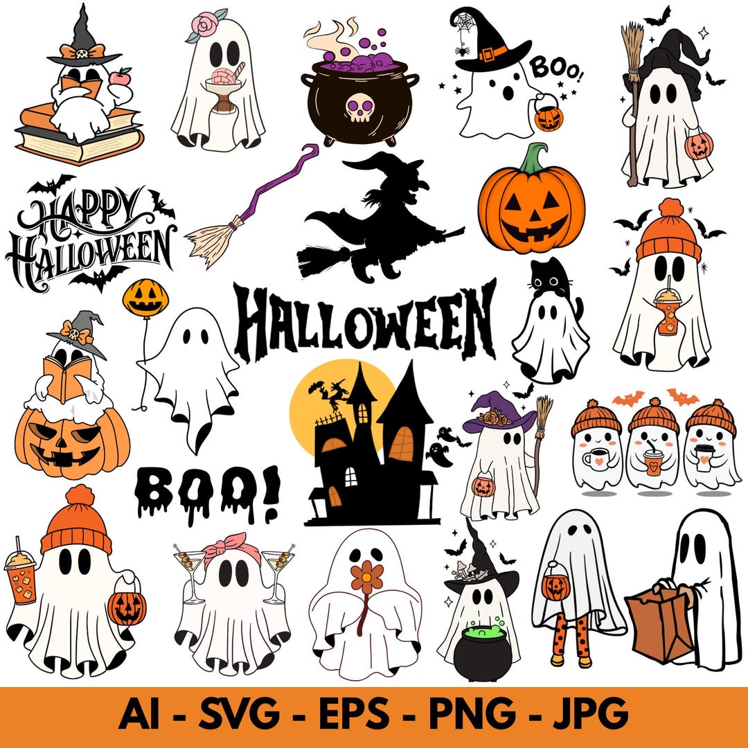 Cute Halloween Ghosts & Witches SVG Bundle | Spooky Pumpkin and Haunted ...