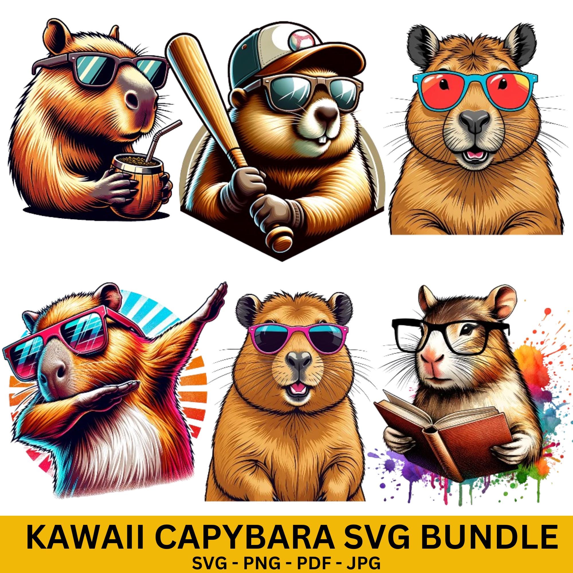 Kawaii Capybara SVG Bundle | Cute Capybara Clipart | Funny Capybara ...