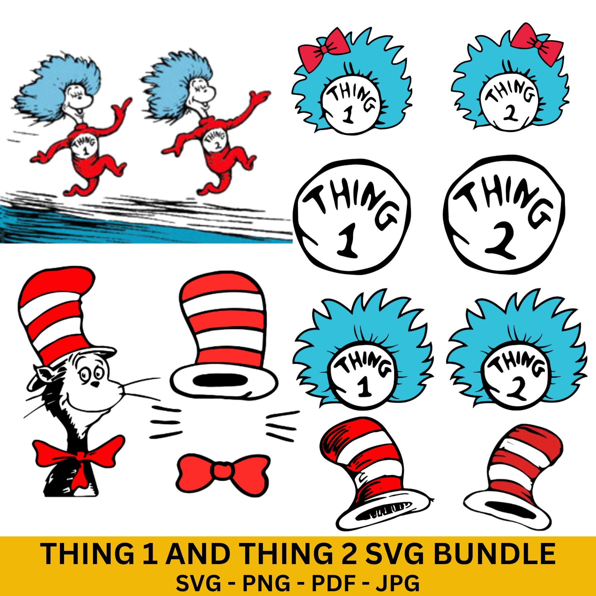 Thing 1 and Thing 2 SVG Bundle | Cartoon Character Cut Files | Digital ...