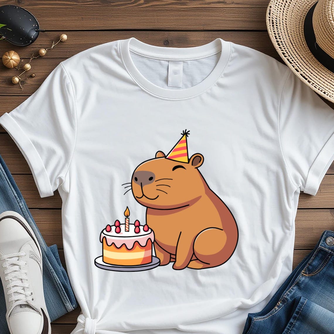 Cute Capybara Birthday PNG | Funny Party Animal Clipart | Capybara With ...