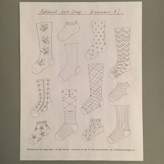 Coloring Page National Sock Day Coloring for Adults | Etsy