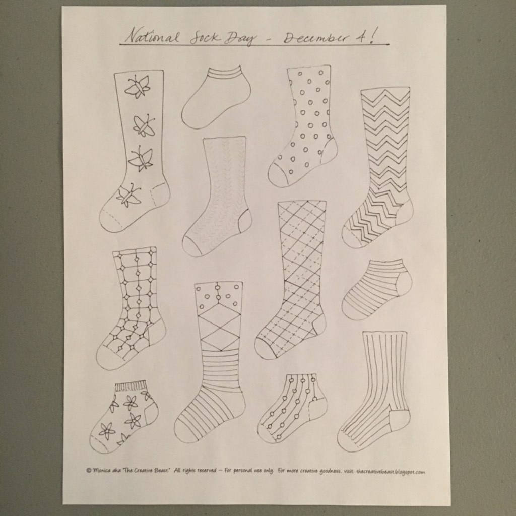 Coloring Page, National Sock Day, Coloring for Adults, Coloring for ...