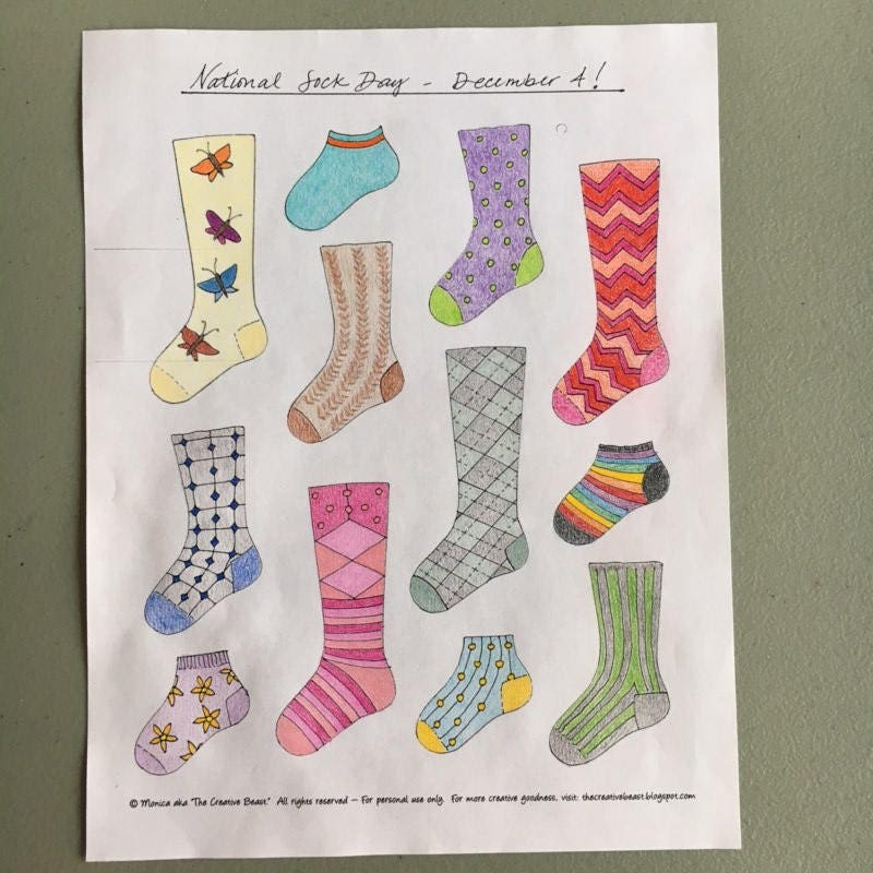 Coloring Page, National Sock Day, Coloring for Adults, Coloring for ...
