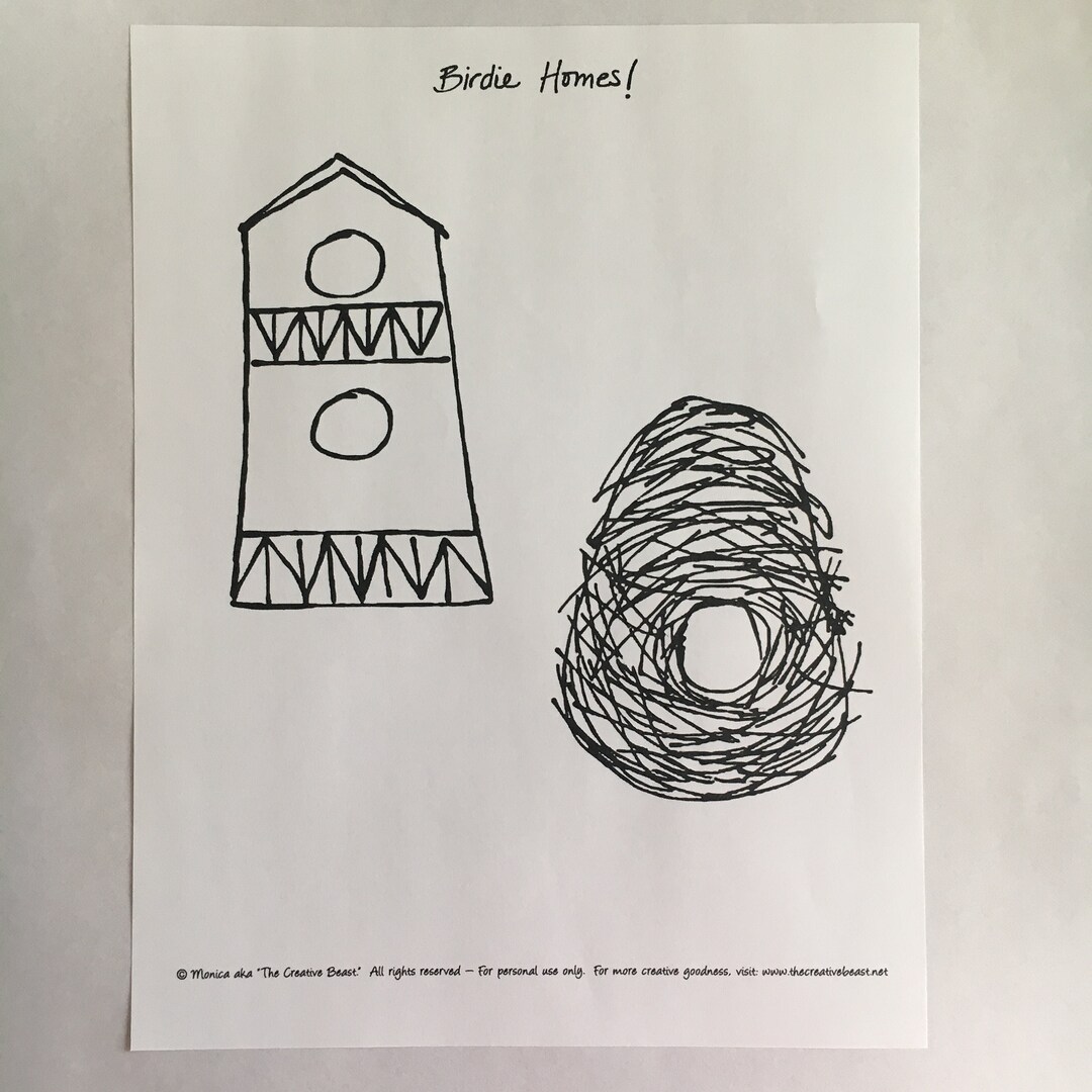 Birdie Homes to Color, Coloring Page, Coloring for Adults, Original Art ...