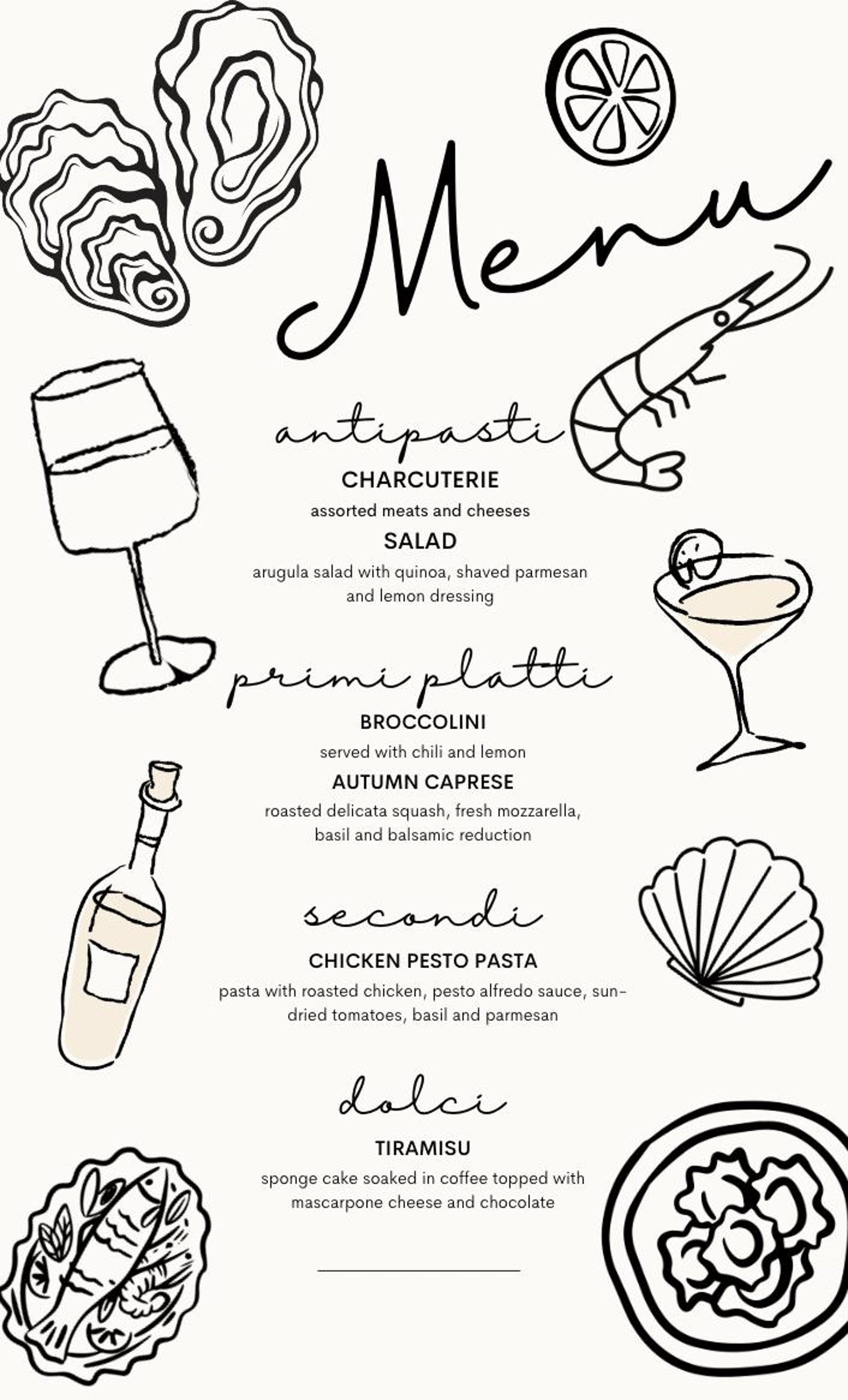 Amalfi Italian Inspired Dinner Party Menu Editable Digital Download ...