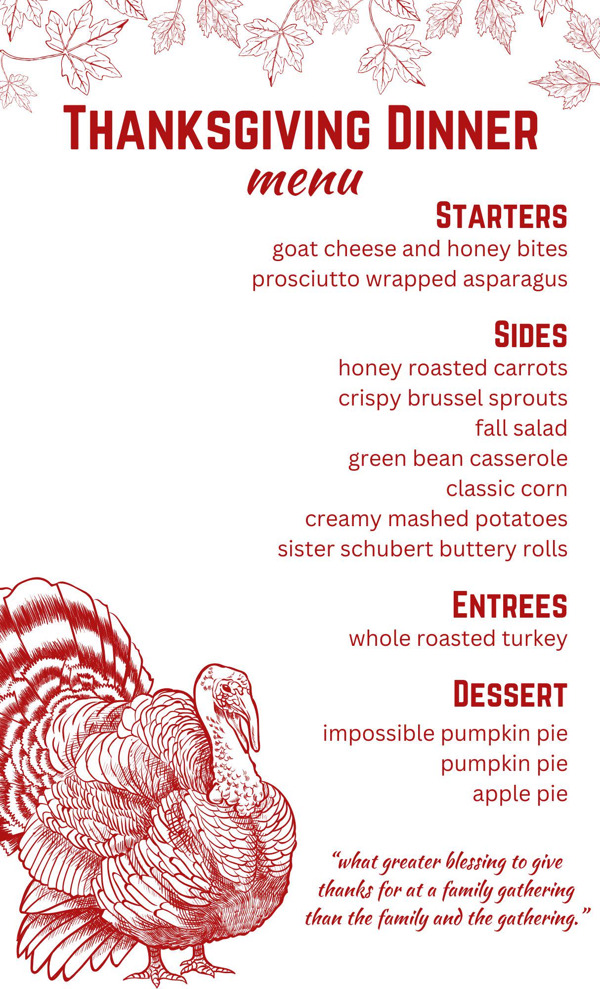 Thanksgiving Dinner Menu Editable Digital Download Canva - Etsy