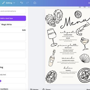 Amalfi Italian Inspired Dinner Party Menu Editable Digital Download ...