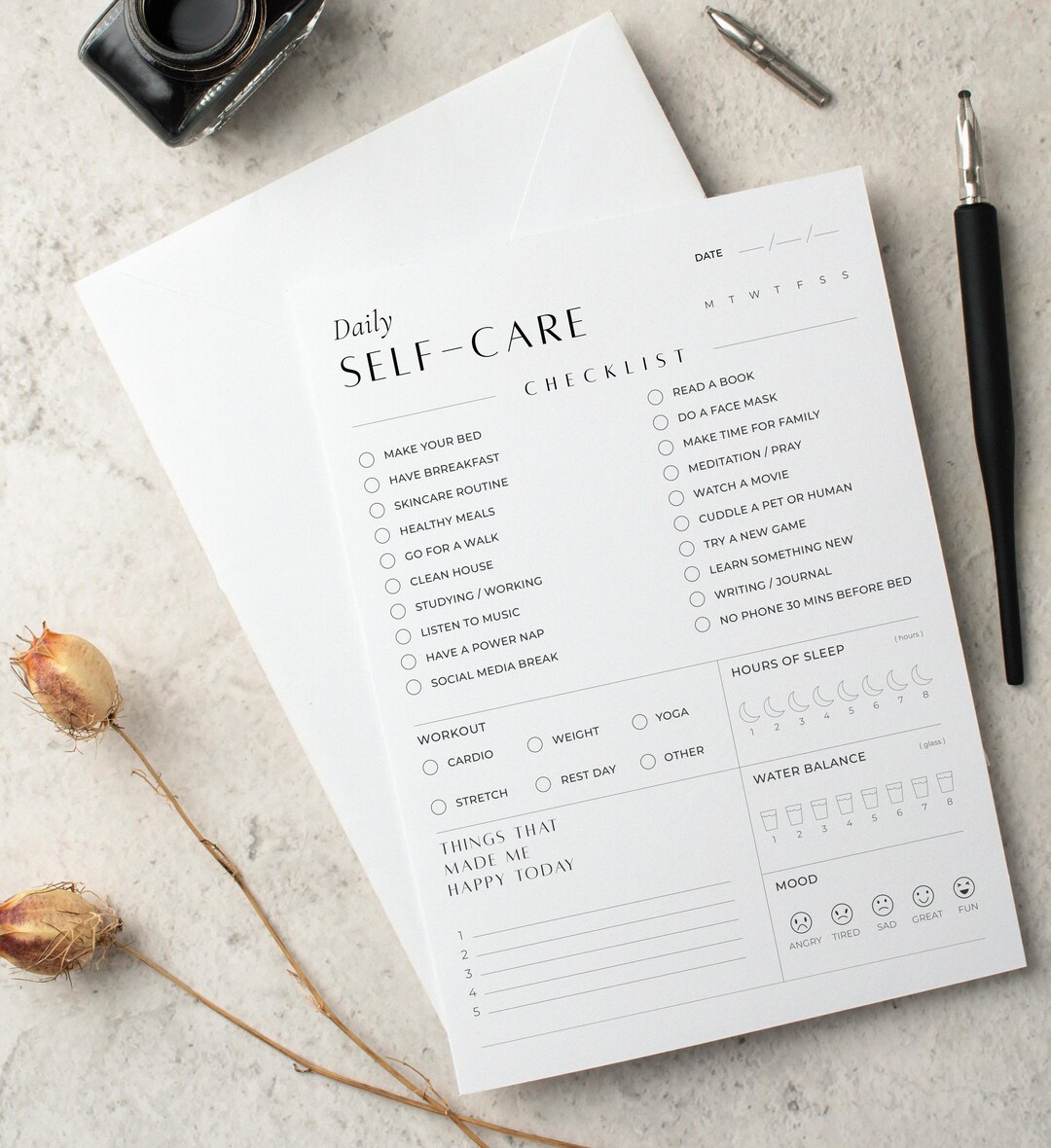 Editable Daily Self-care Checklist: Printable Awareness Template (PDF ...