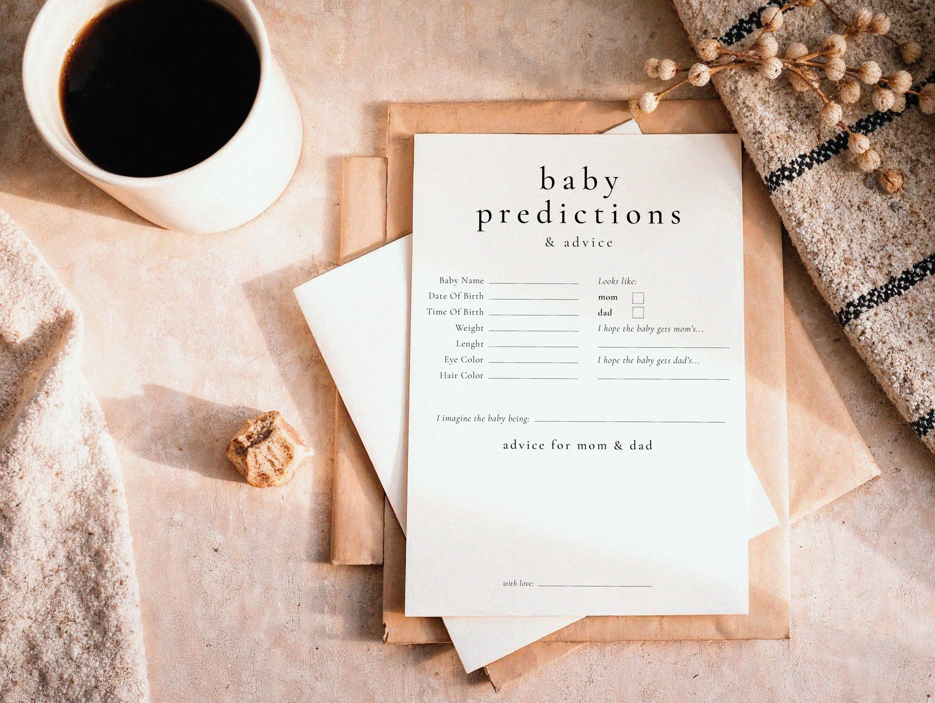 Printable Baby Predictions | Baby Shower Decor | Minimal Aesthetic ...