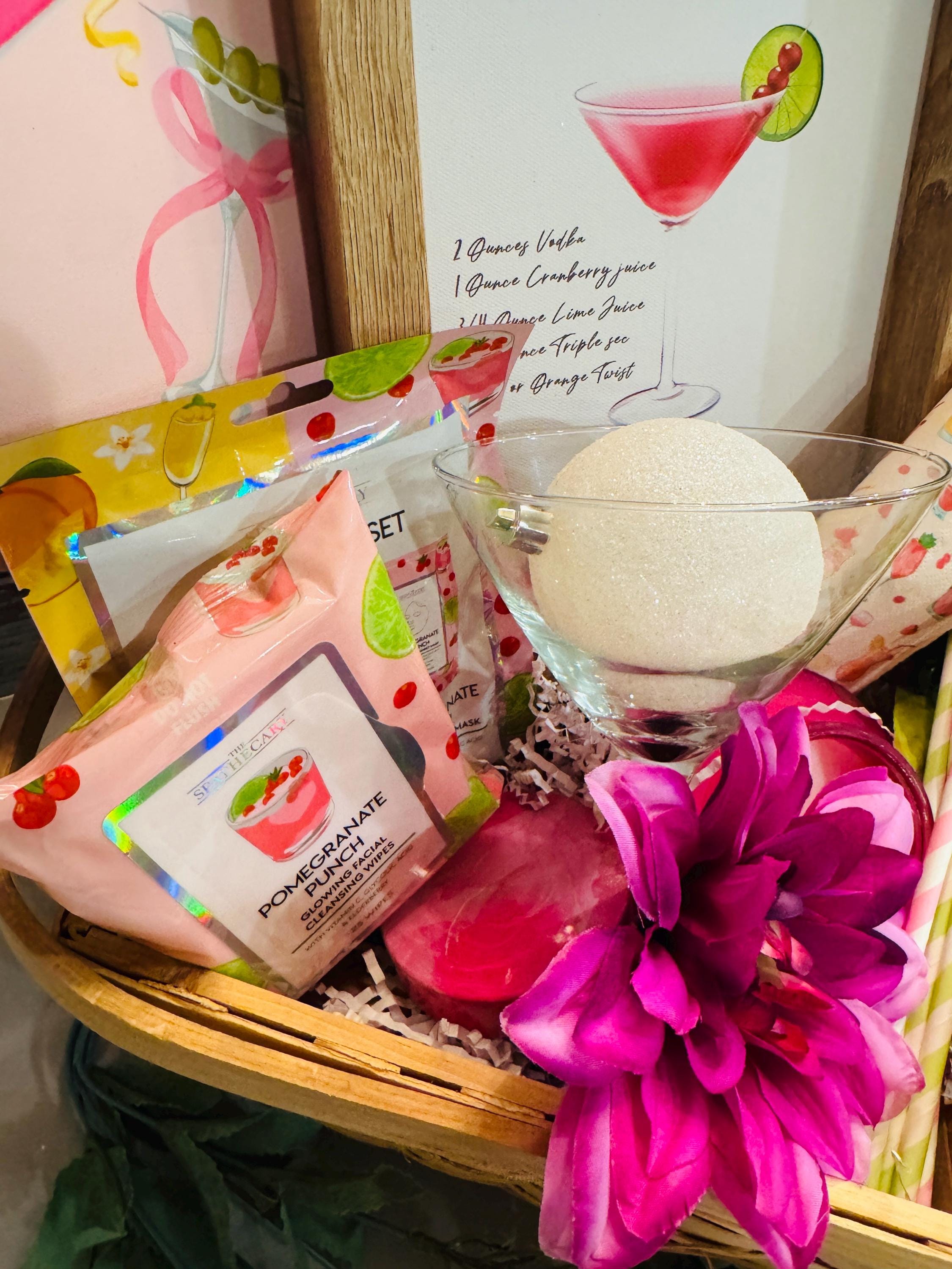 Cosmopolitan Gift Basket | Martini Makeup Bag, Pink Candle & Cosmo ...