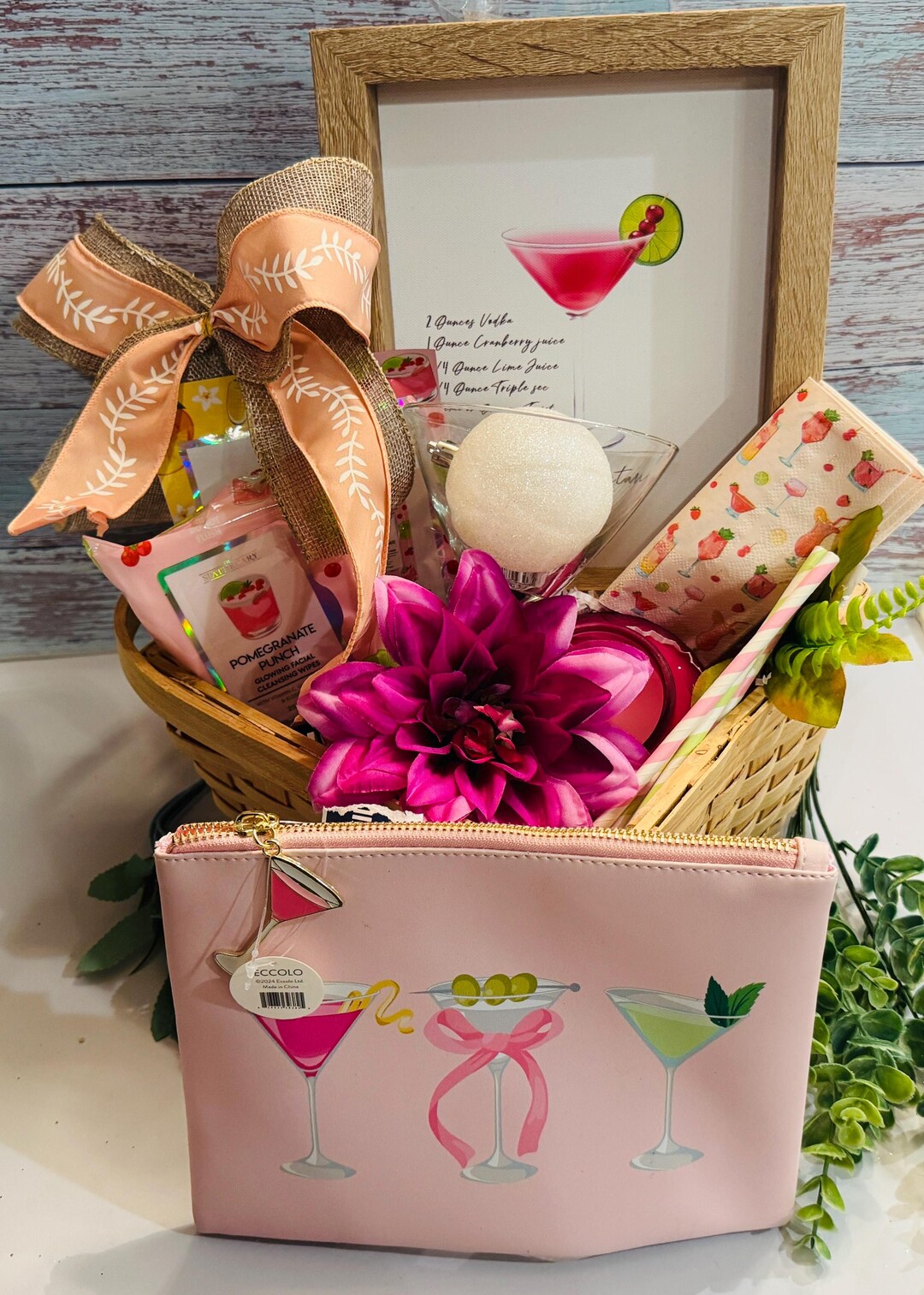 Cosmopolitan Gift Basket | Martini Makeup Bag, Pink Candle & Cosmo ...