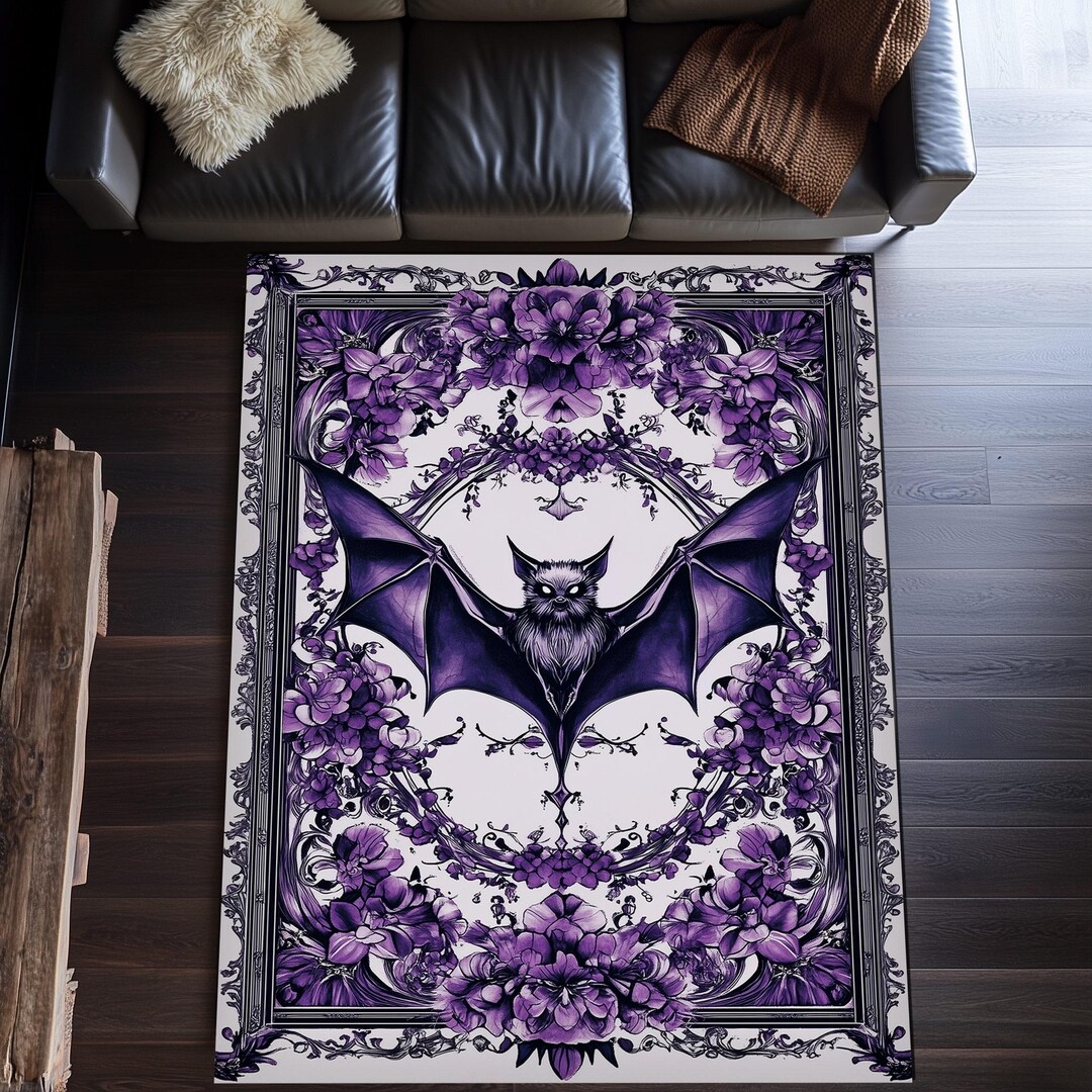 Purple Rococo Rug, Goth Rug for Gothic Home Decor, Gothic Bat Rug ...
