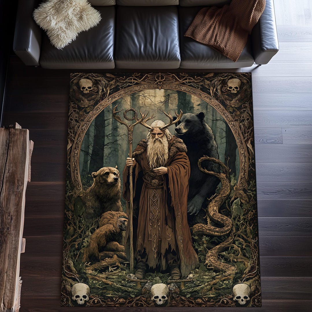 Norse Mythology Rug, Viking Decor,mythical Rug, Wildlife Decor, Forest ...