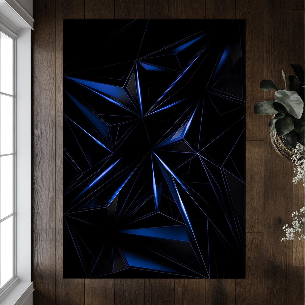 3D Geometric Rug for Gaming Room, LED Inspired, Black and Blue Rug ...