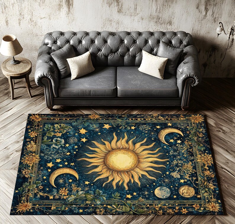 Celestial Sun and Moon Rug, Gothic Rug, Home Decor, Modern Art ...