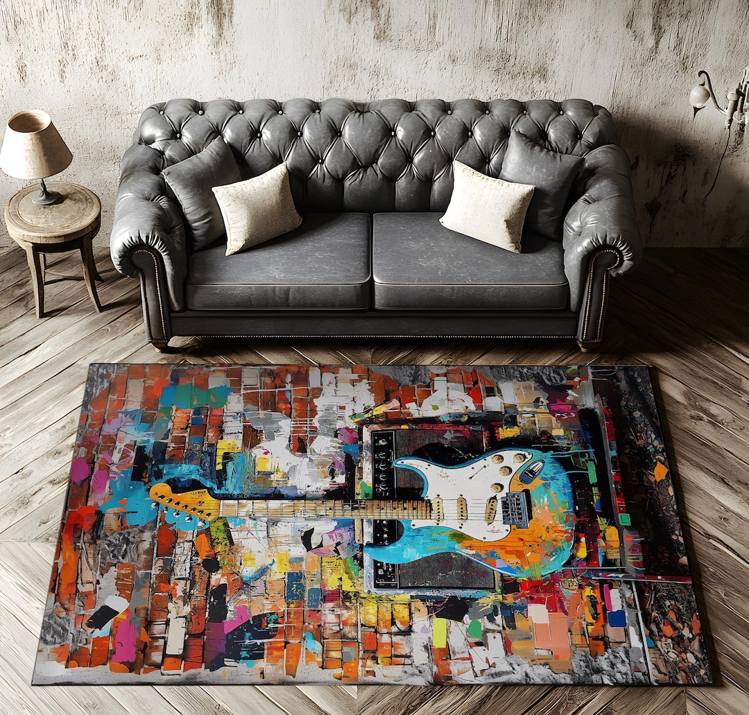Rock and Roll Guitar Rug, Guitar Rug, Music Room Rug, Guitar Lovers ...