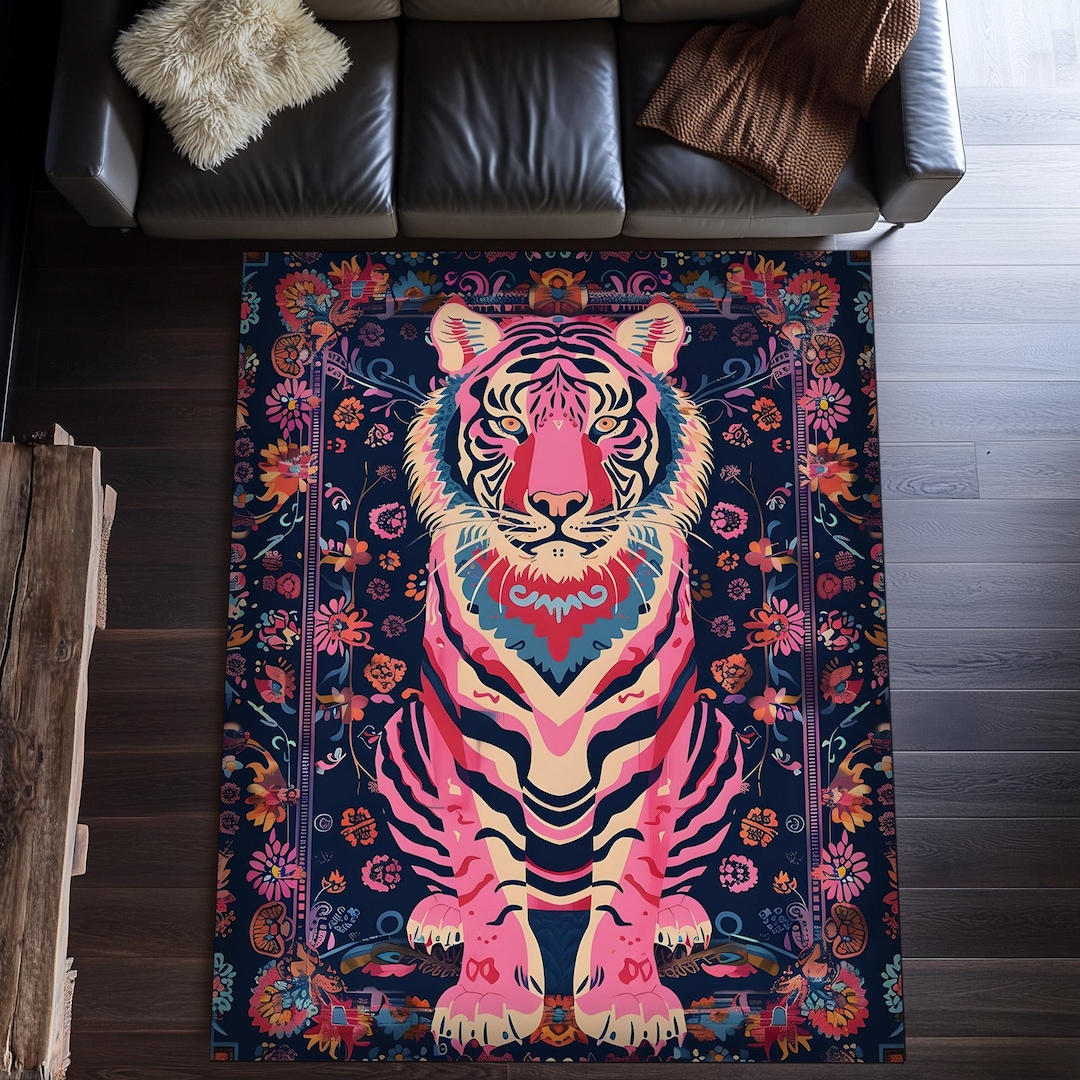 Pink Tiger Rug, Vibrant Animal Decor, Home Decor, Modern Art, Creative ...