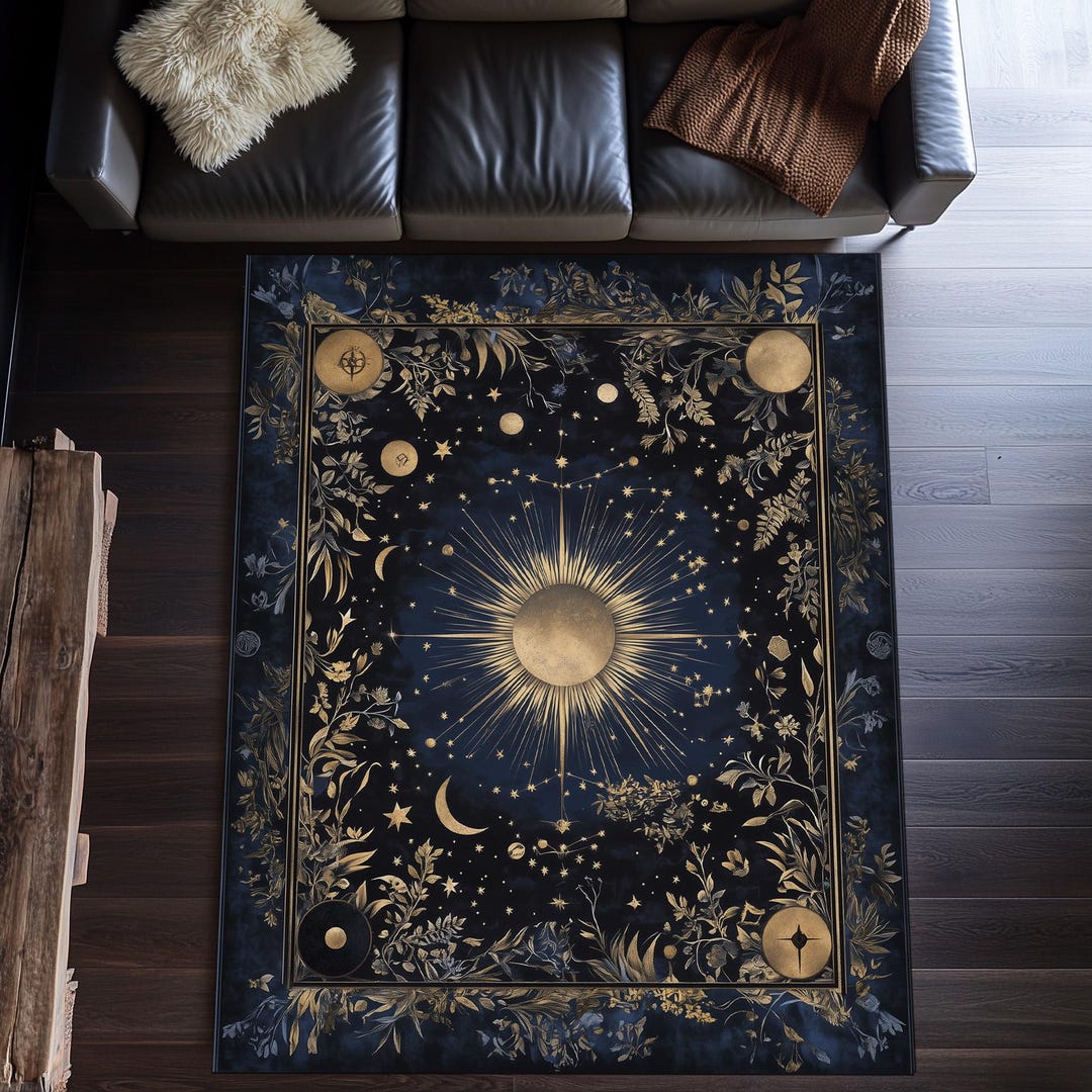 Dark Theme Lunar Phases Rug, Gothic Rug, Home Decor, Modern Art ...
